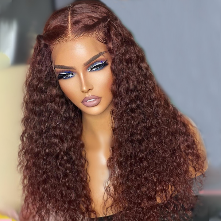 Reddish Brown Spanish Curly Lace Front Wig Colored HD Transparent Lace ...